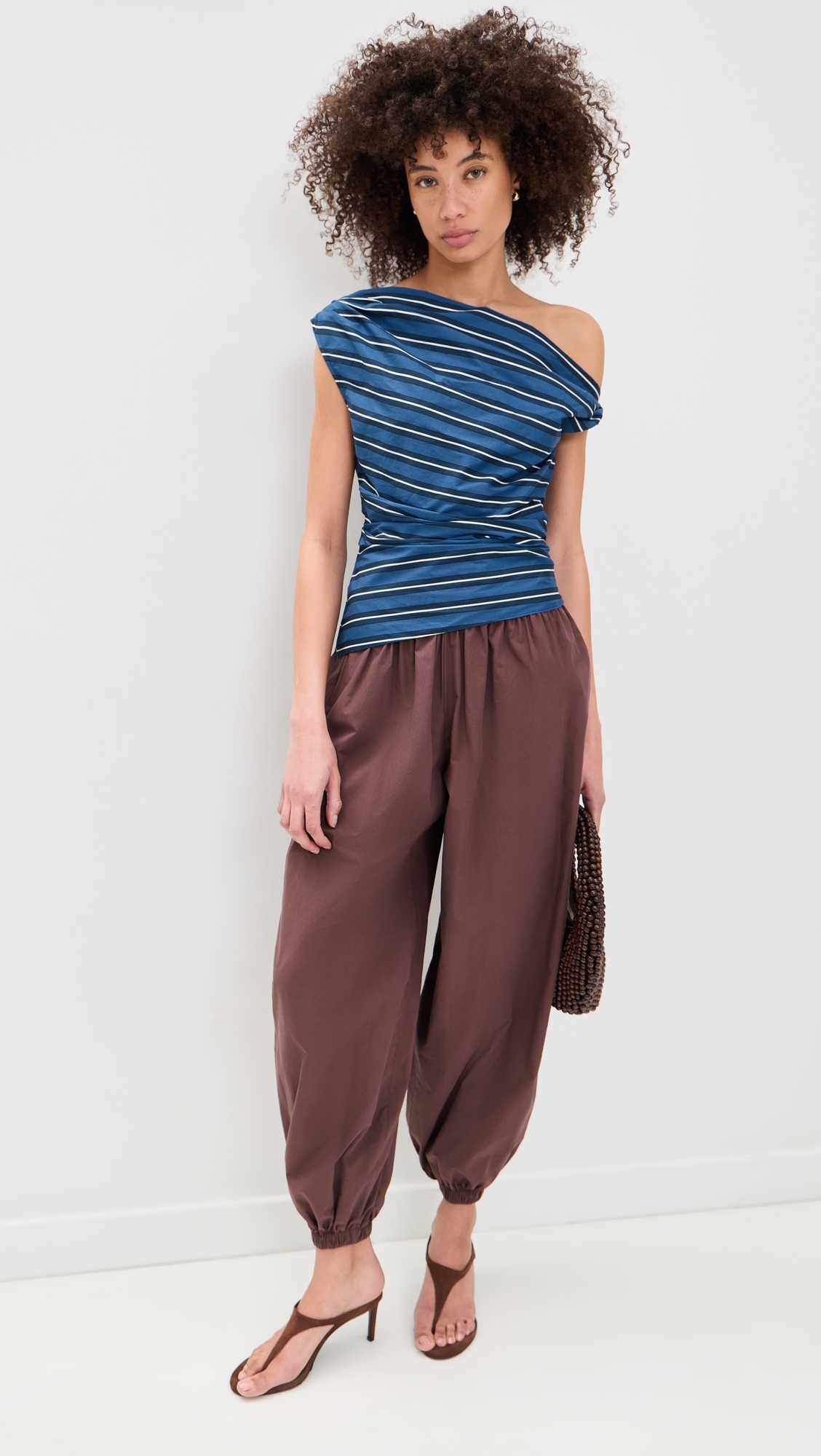 STAUD STAUD Phare One-Shoulder Striped Top